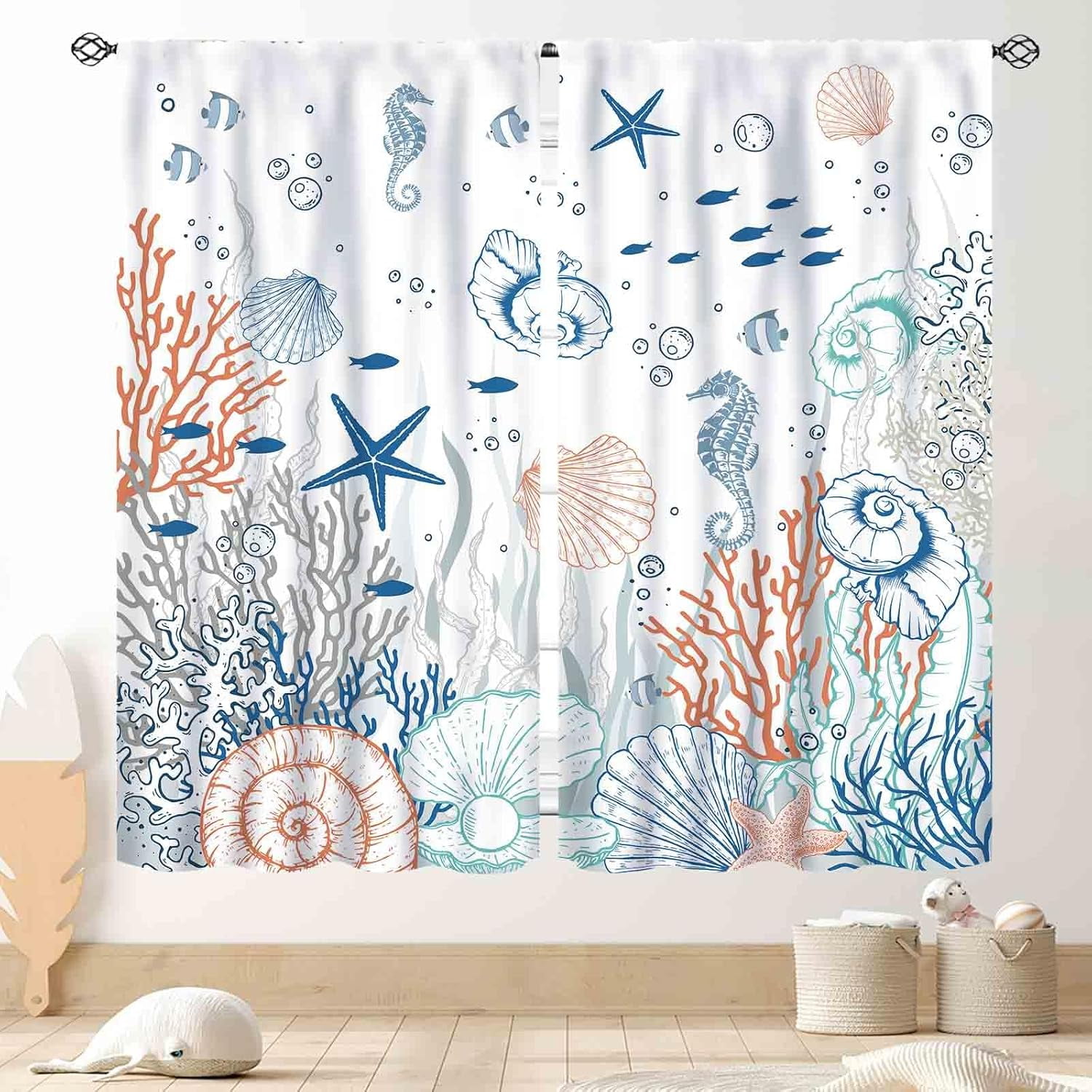 Coastal Curtains, Beach Theme Nautical Sea Turtle Starfish Seashell ...