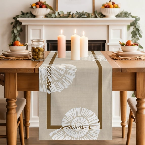 Coastal Dining Table Runner, Starfish Shell Coral Rustic Beige Washable ...