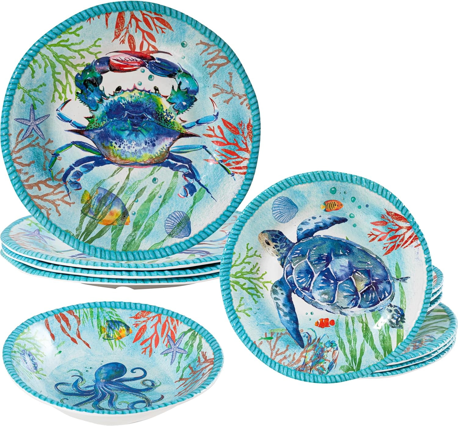 Coastal Dinnerware Sets, Ocean Theme Unbreakable Kitchen Plates and ...
