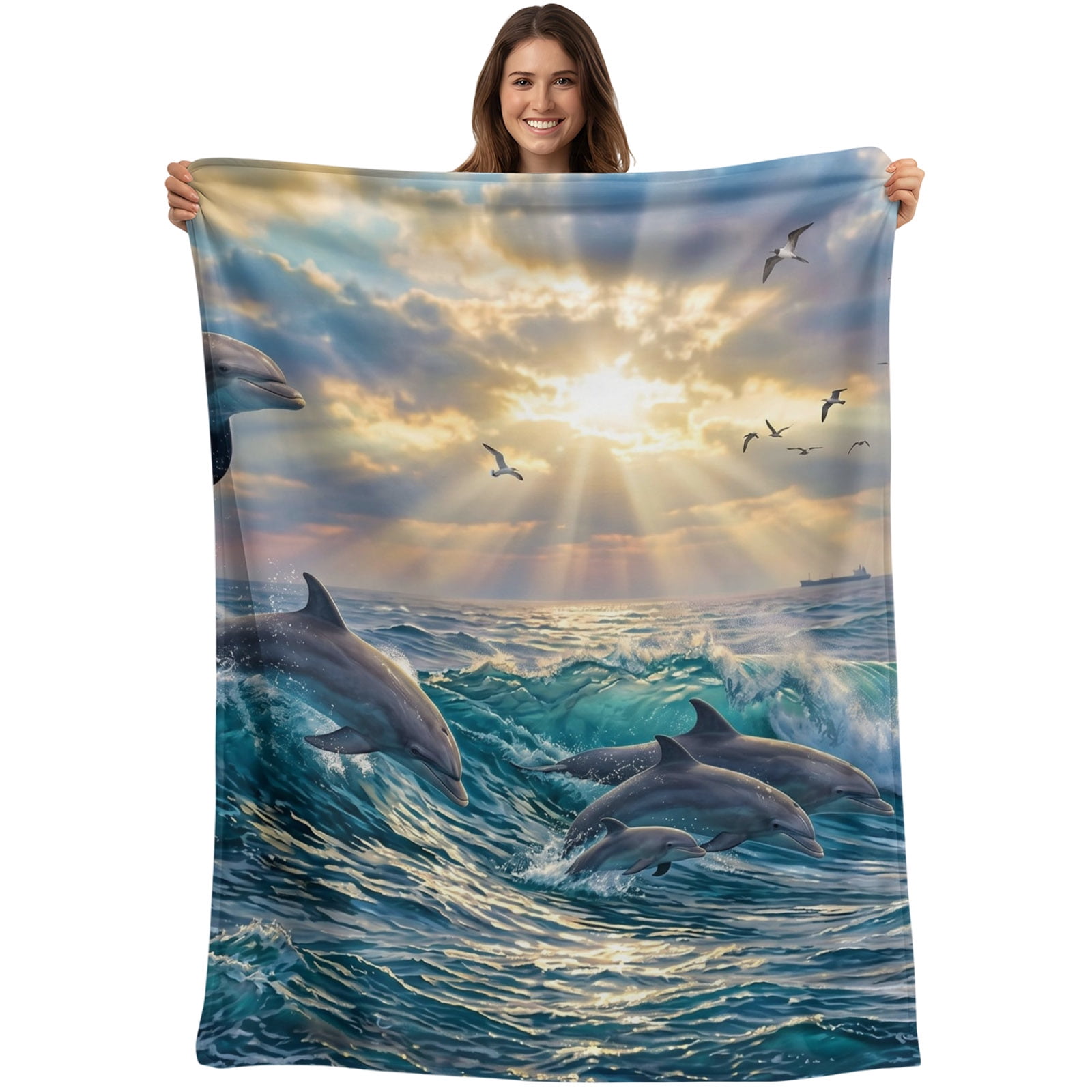 Coastal Dolphin Blanket Soft Cozy Warm Throw Blanket for Couch, Plush ...
