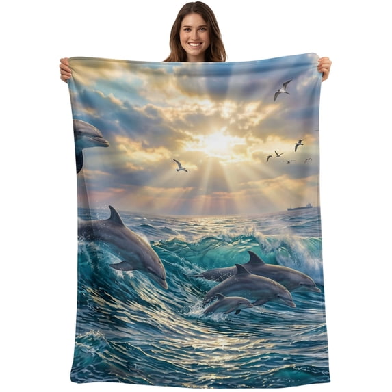 Coastal Dolphin Blanket Soft Cozy Warm Throw Blanket for Couch, Plush ...