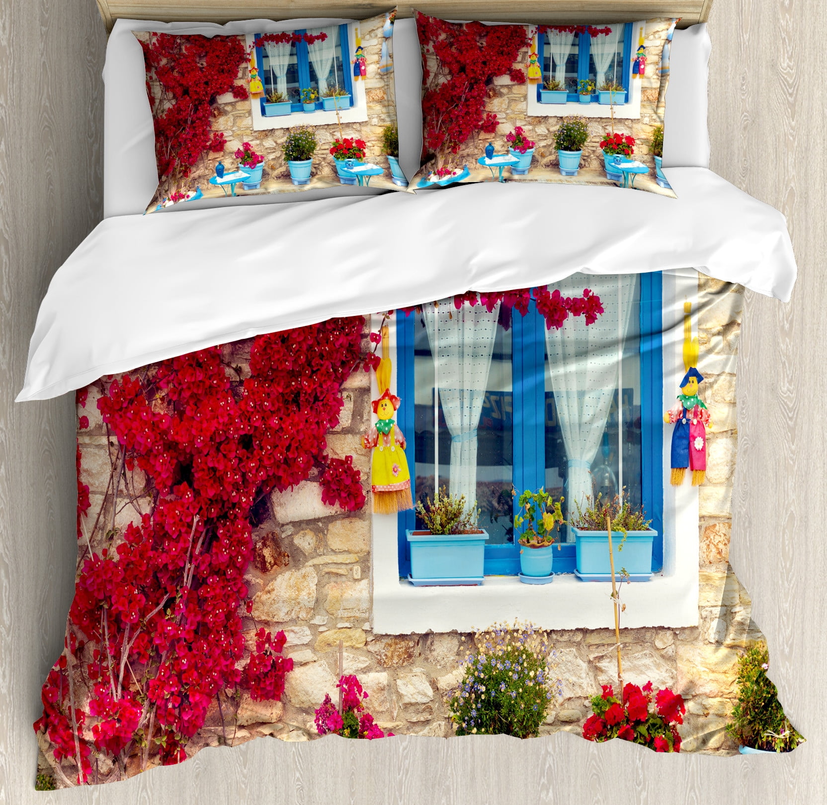 Coastal Duvet Cover Set, Italian Design Mediterranean House with Greek ...