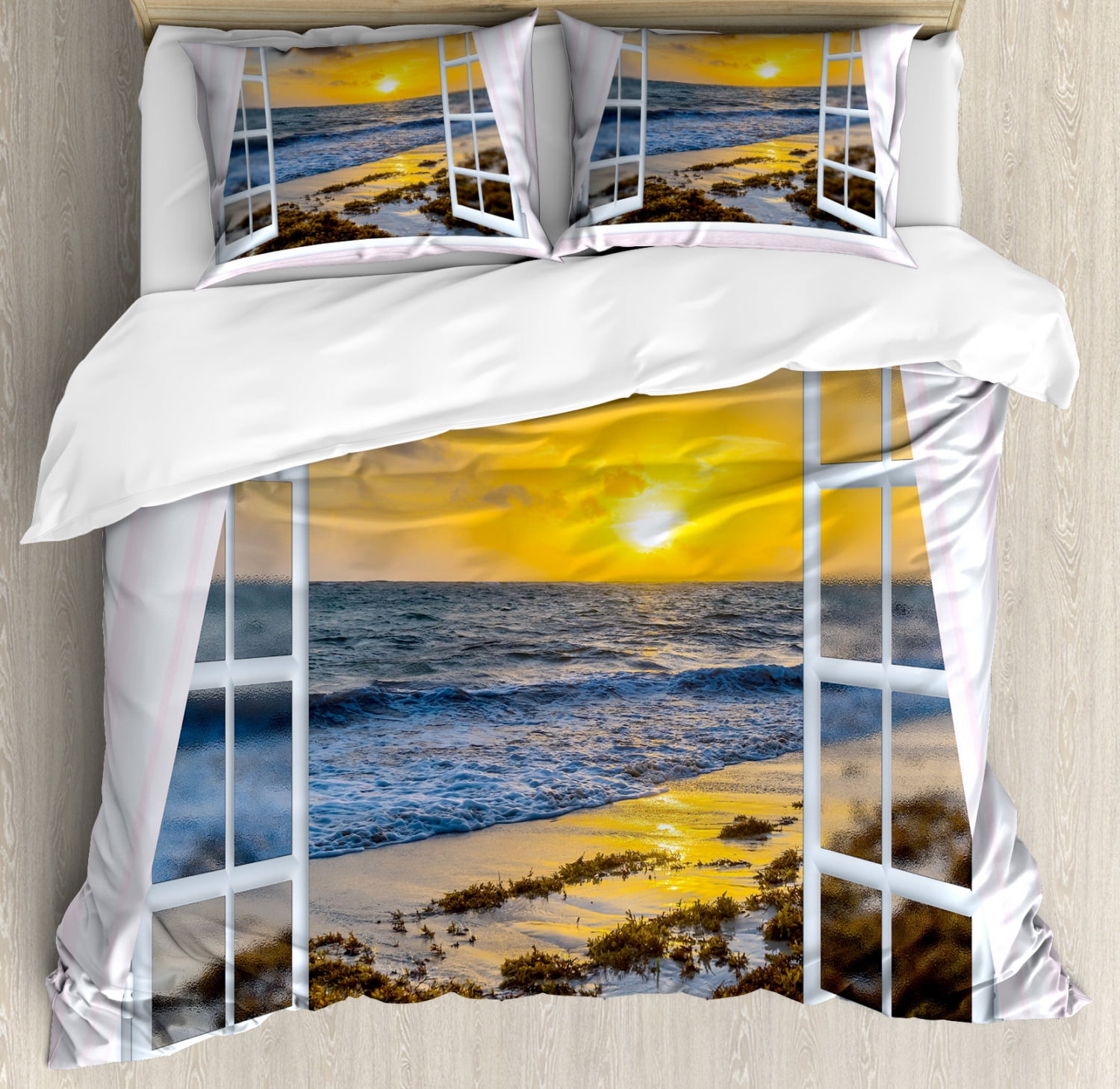Coastal Duvet Cover Set King Size, Open Window View of the Sky with ...