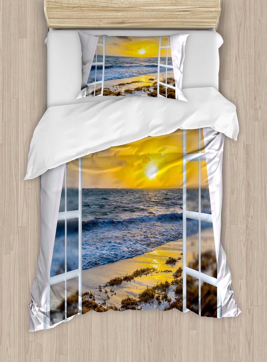 Coastal Duvet Cover Set Twin Size, Open Window View of the Sky with ...