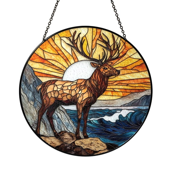 Coastal Elk Stained Glass Style Suncatcher Window Hanging, Wildlife ...