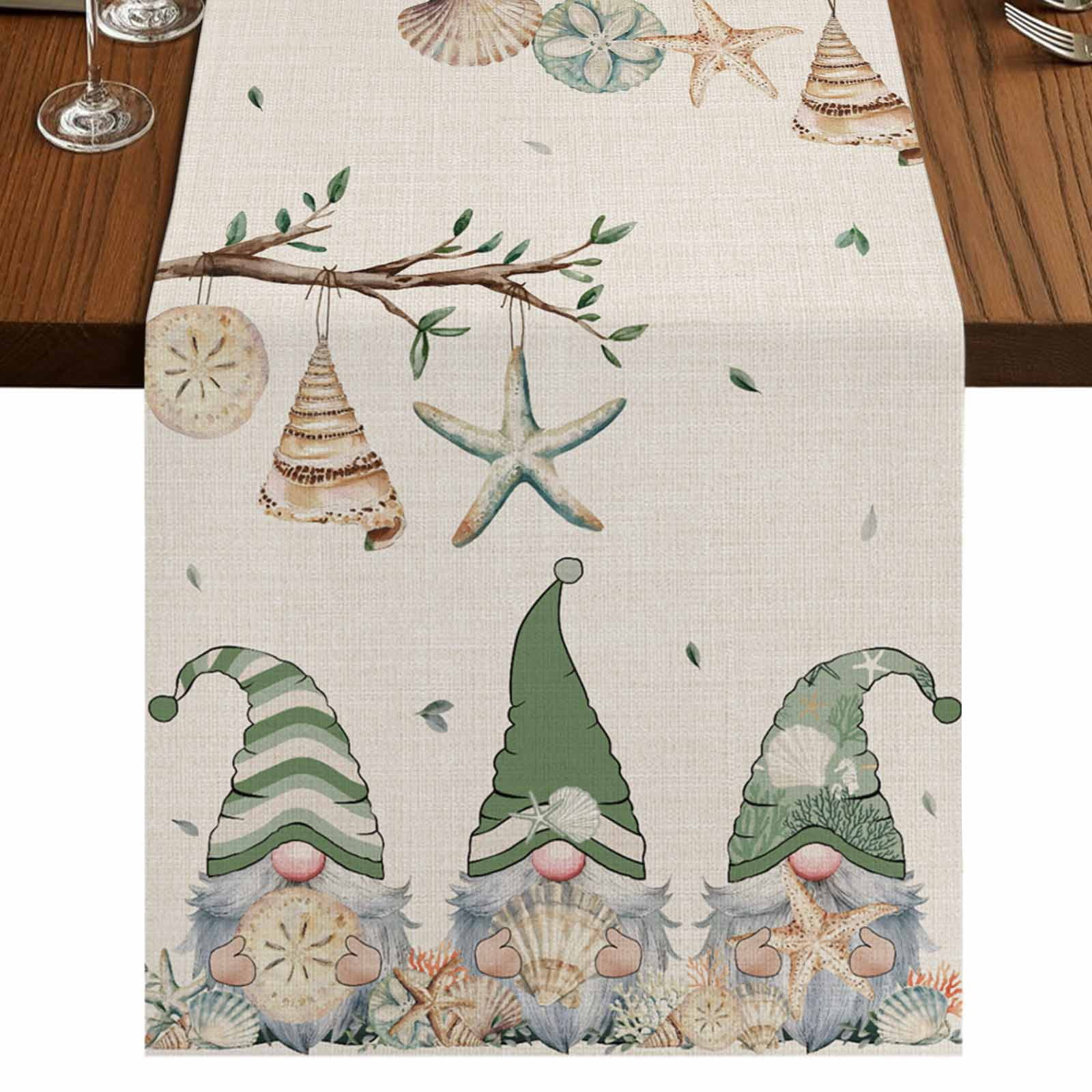 Coastal Eucalyptus 120 Inch Table Runner, Ocean Sage Green Gnomes ...