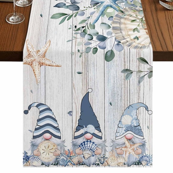 Coastal Eucalyptus Leaf 120 Inch Table Runner, Ocean Blue Gnomes ...
