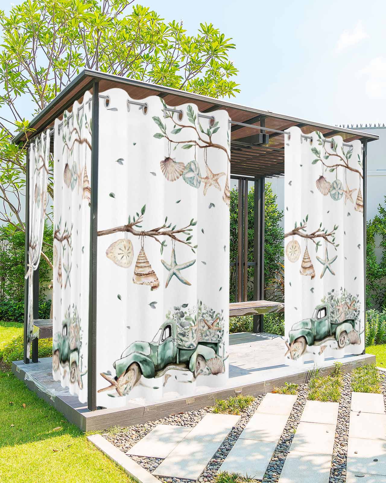 Coastal Eucalyptus Outdoor Curtains for Patio Waterproof, Sage Green ...