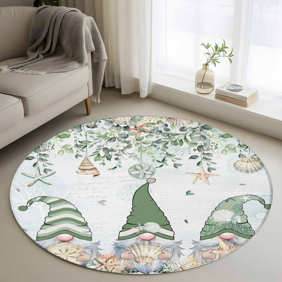 Coastal Eucalyptus Round Rug 3.3ft Washable Circle Entryway Rugs Non ...