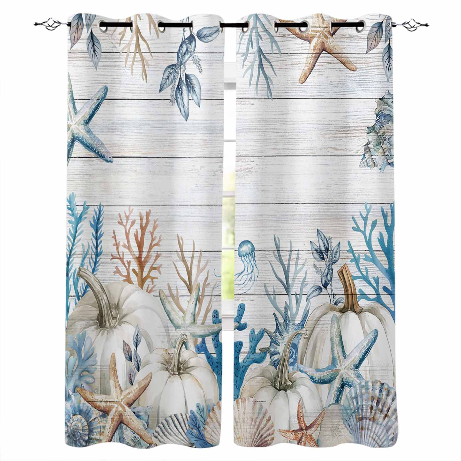 Coastal Fall Blackout Curtains 84 Inches Long, White Pumpkin ...