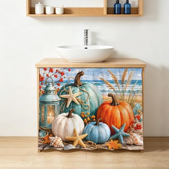 Coastal Fall Cabinet Curtains 11" W x 13" L, Vintage Summer Coastal ...