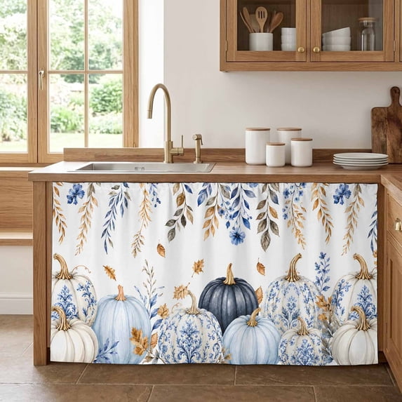 Coastal Fall Cabinet Curtains for Kitchen 28"Wx51"L, Blue Patterned ...