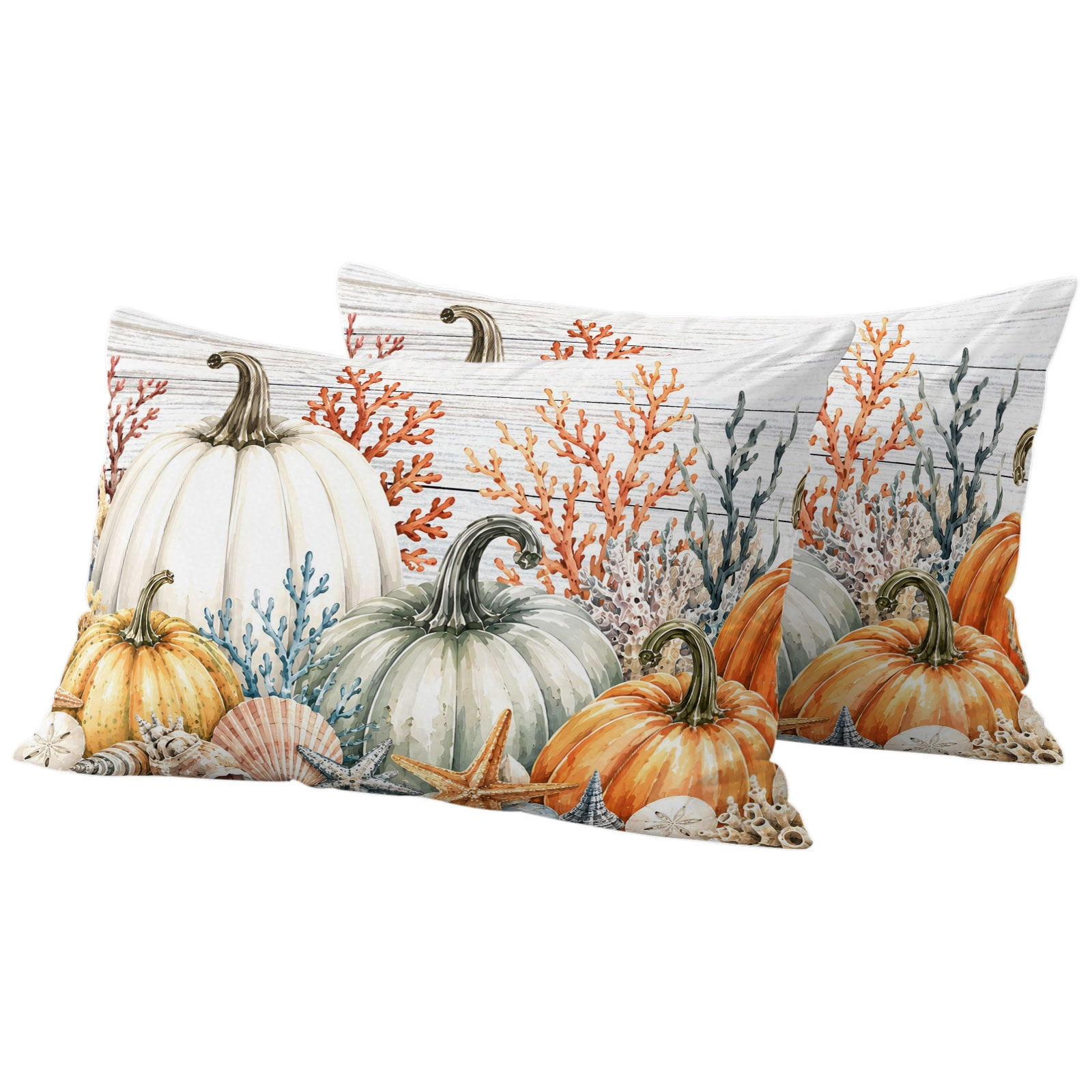 Coastal Fall Outdoor Waterproof Pillow Covers, Thanksgiving Orange ...
