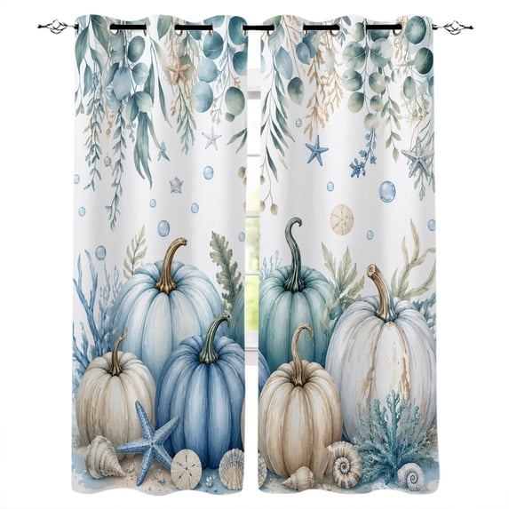 Coastal Fall Pumpkins Blackout Curtains Light Blocking Print Window ...