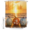 Coastal Fall Shower Curtain for Bathroom, Orange Sunset Starfish Green ...