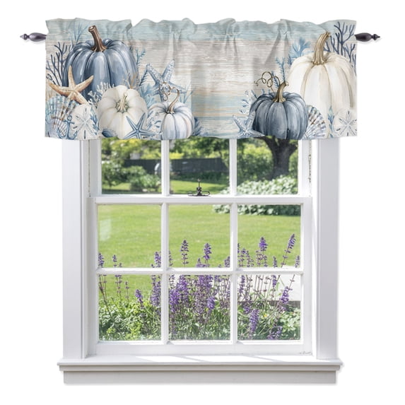 Coastal Fall Valances for Windows, Summer Blue Pumpkin Starfish Coral ...