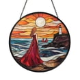 Coastal Figure and Sailboat Stained Glass Style Suncatcher – Round ...