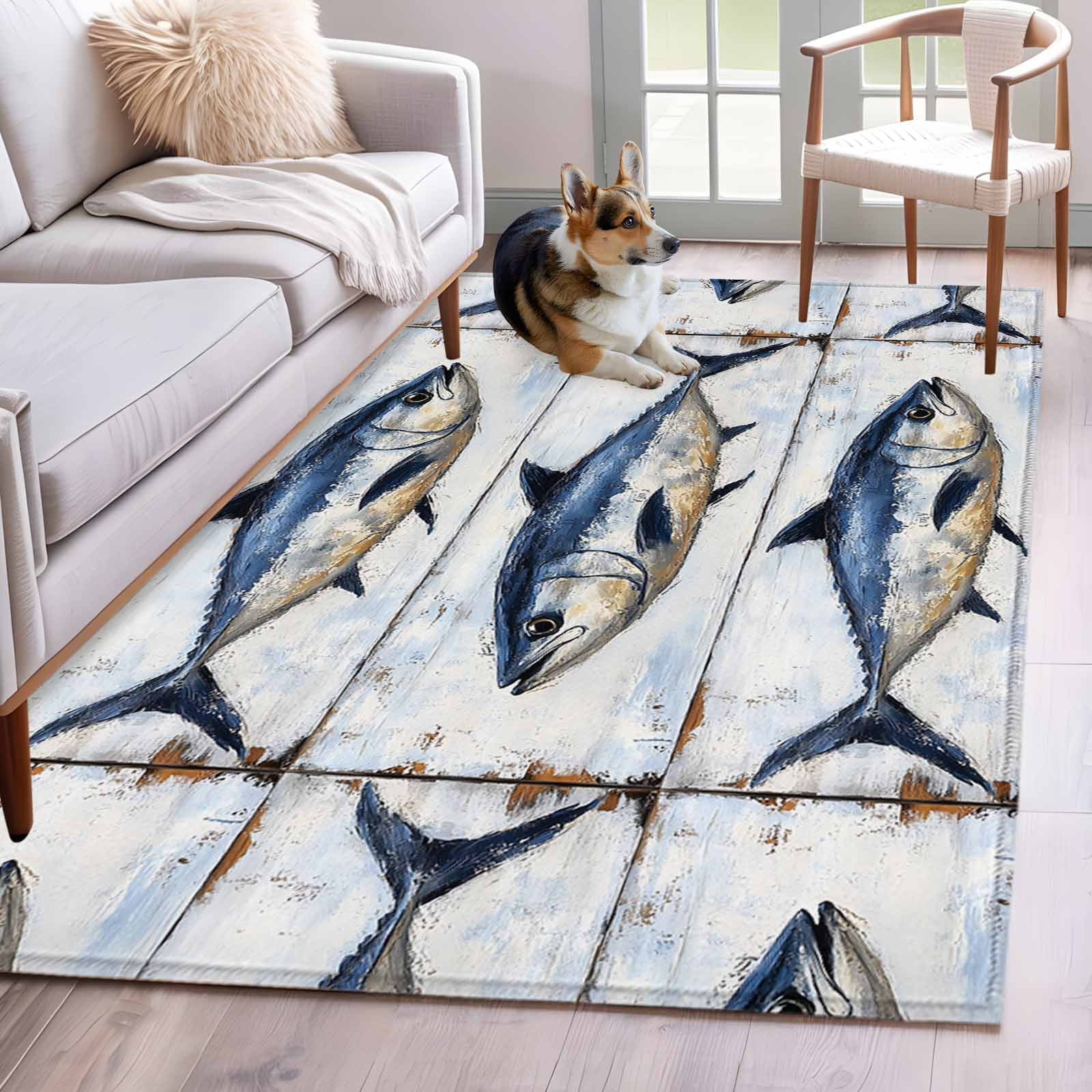 Coastal Fish Area Rug 3x5 Washable Rug Non Slip Oil Painting Ocean ...