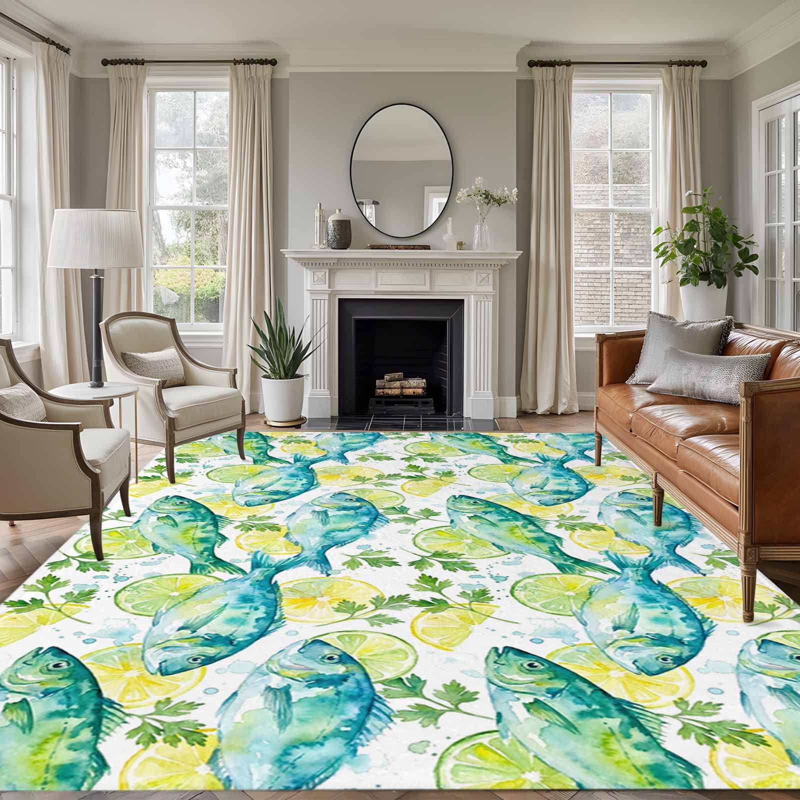 Coastal Fish Area Rugs 5'x7', Small Throw Rugs for Laundry Room ...