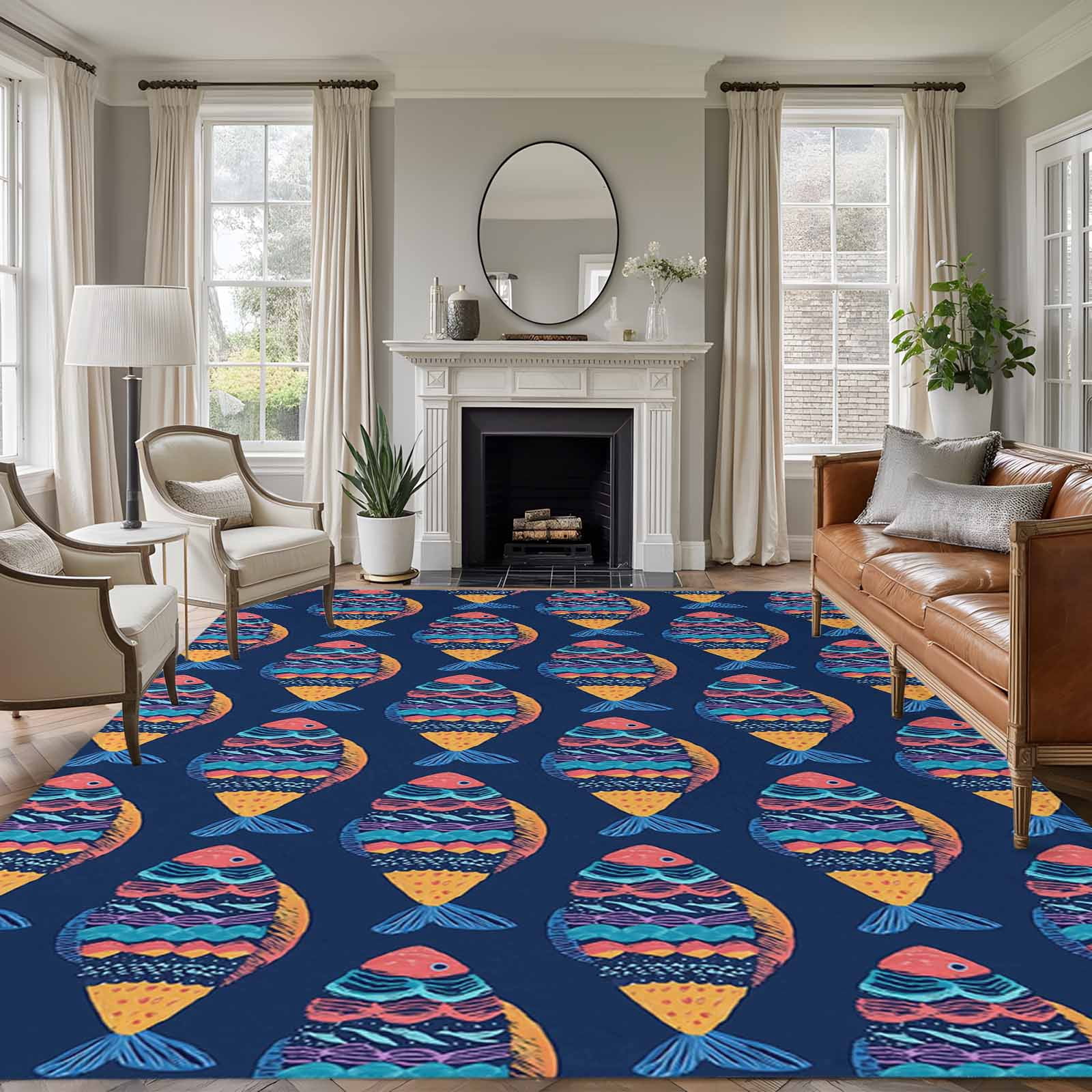Coastal Fish Area Rugs 5'x7', Washable Small Throw Rugs for Laundry ...