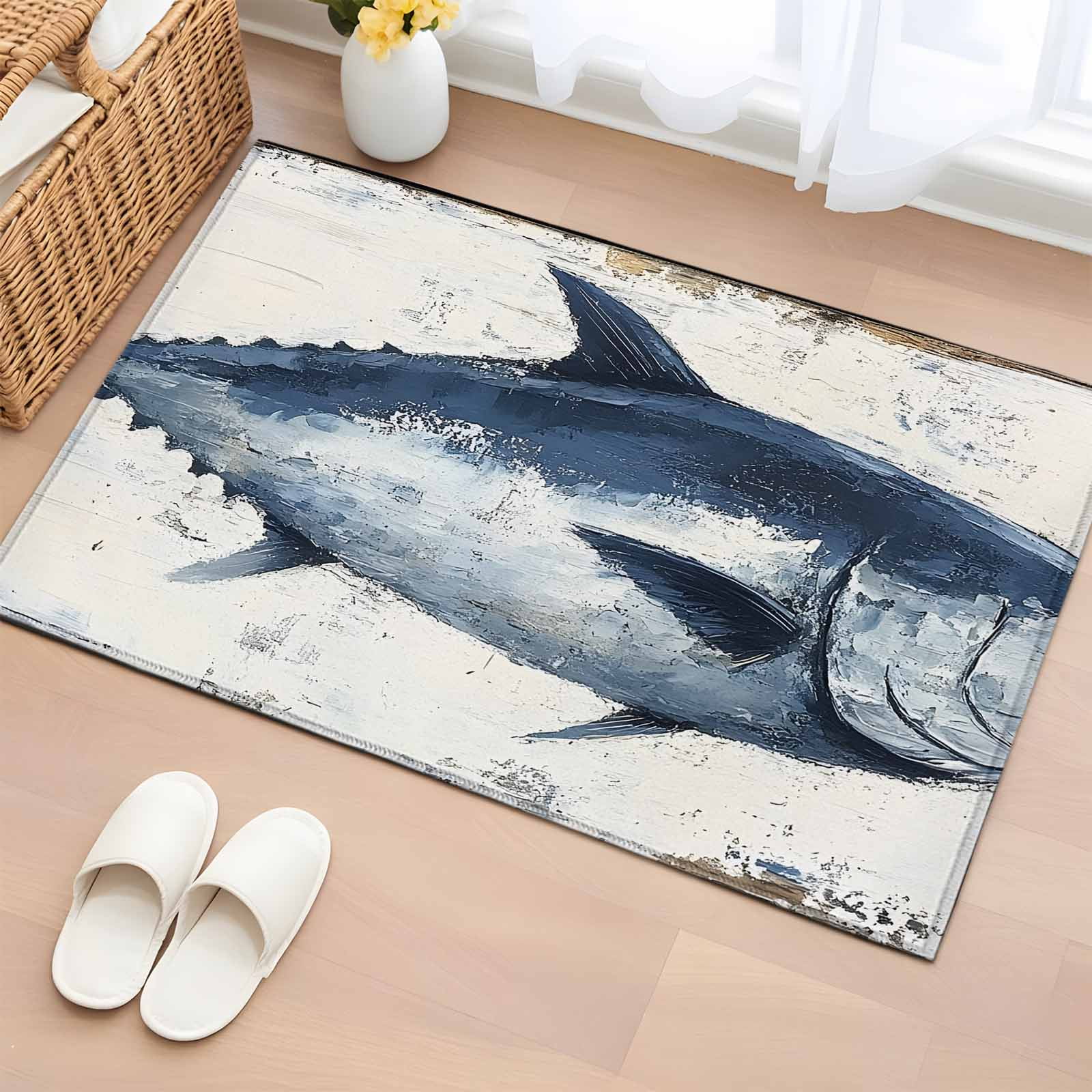 Coastal Fish Bathroom Rug Washable 2x3 Entryway Rug Non Slip Modern Oil ...