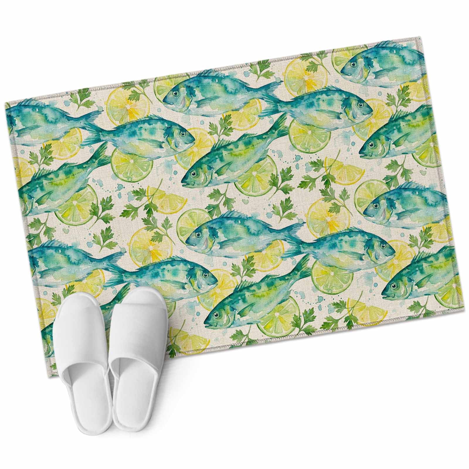 Coastal Fish Bathroom Rug Washable 2x3 Entryway Rug Non Slip Summer ...