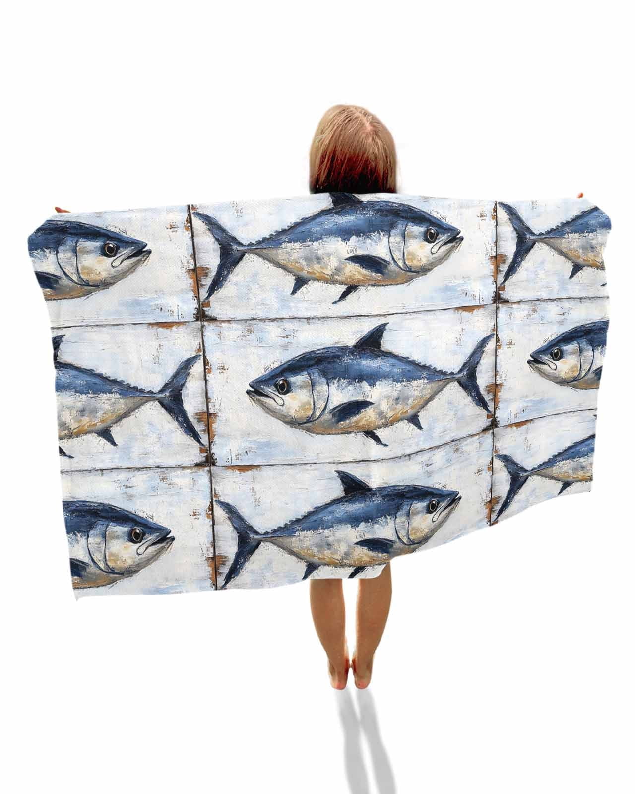 Coastal Fish Beach Towels Oversized Super Absorbent, Oil Painting Ocean ...