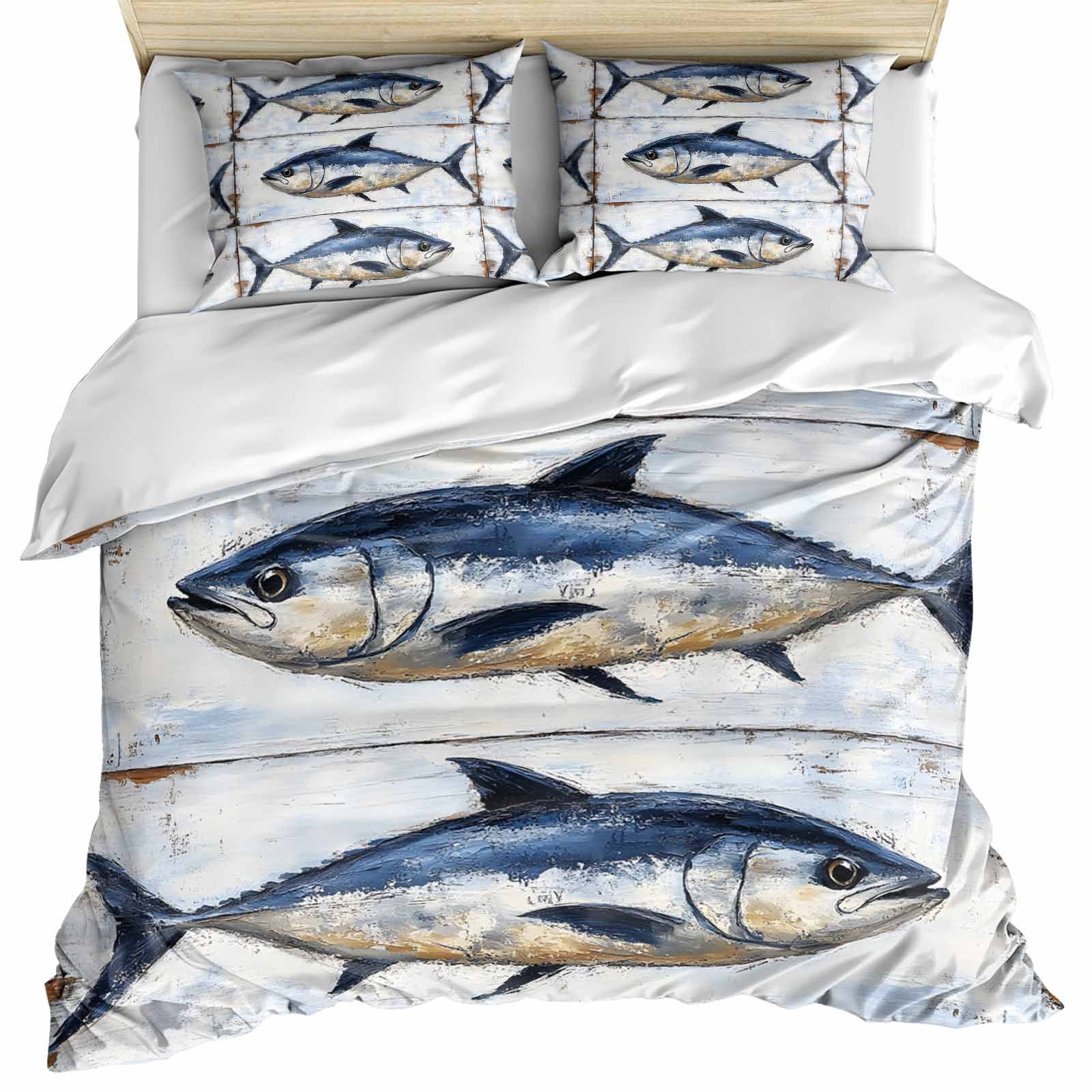 Coastal Fish Bedding 3 Piece Duvet Cover Set California King, Oil ...