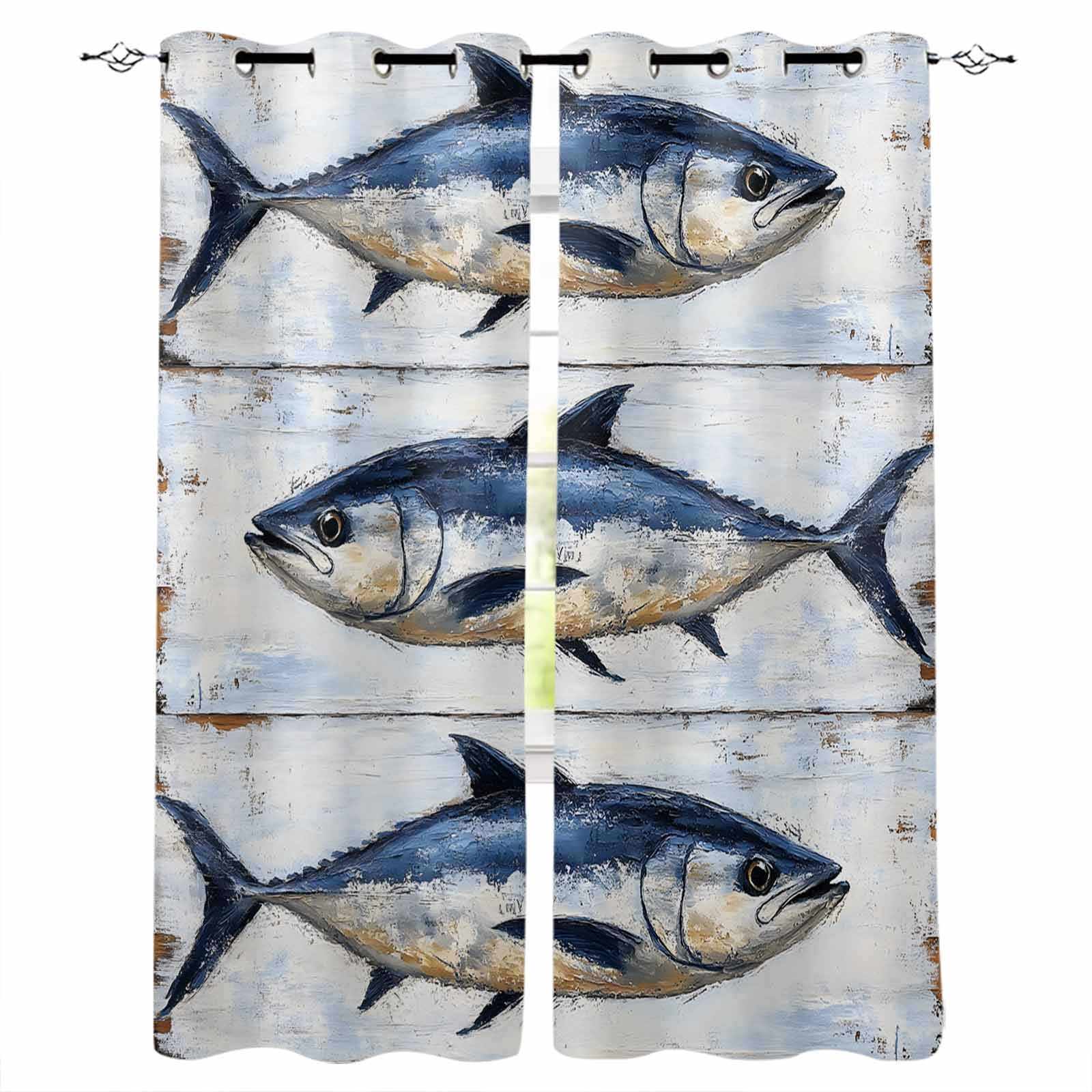 Coastal Fish Blackout Curtains 54 Inches Long for Bedroom, Oil Painting ...