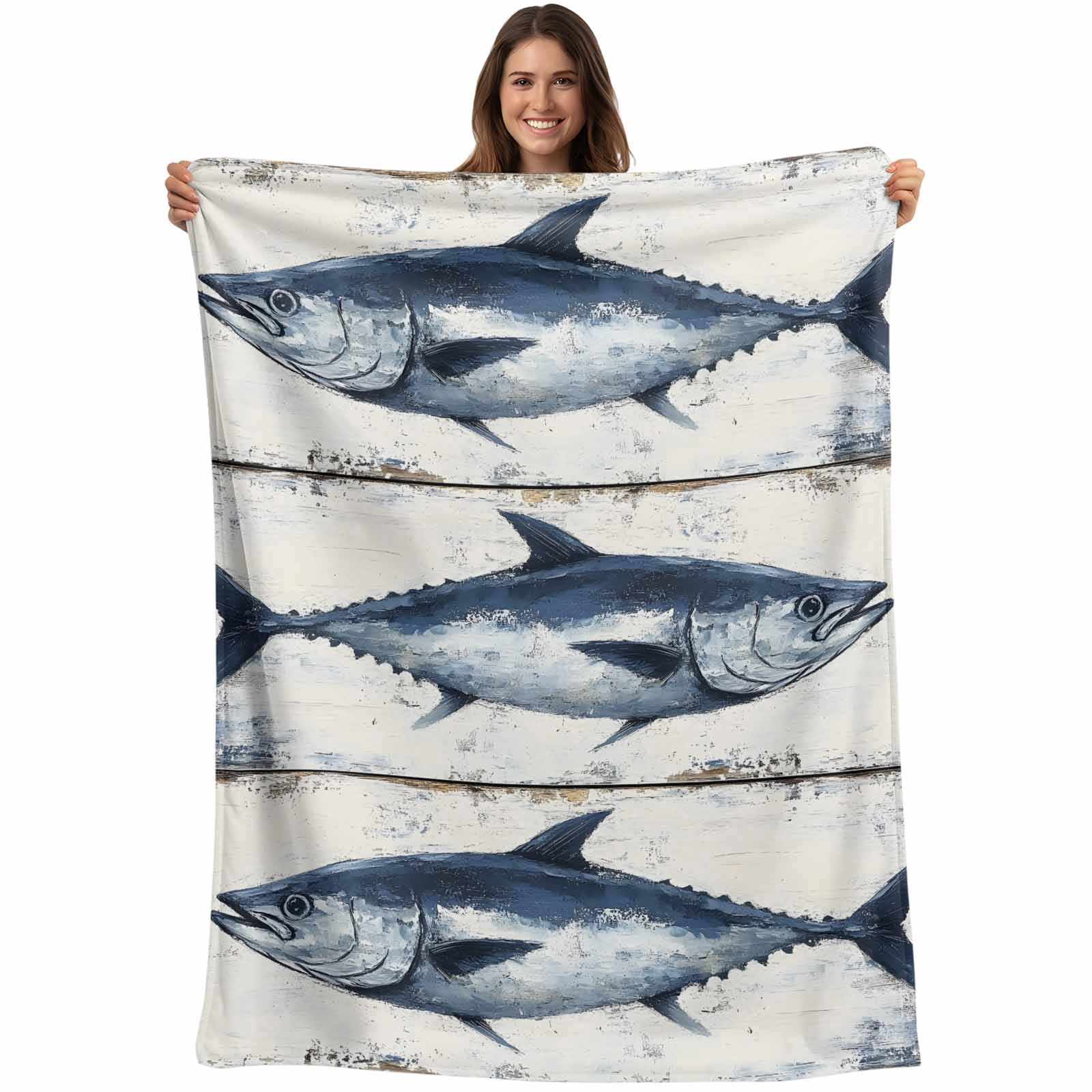 Coastal Fish Blanket Soft Cozy Warm Throw Blanket for Couch, Plush ...