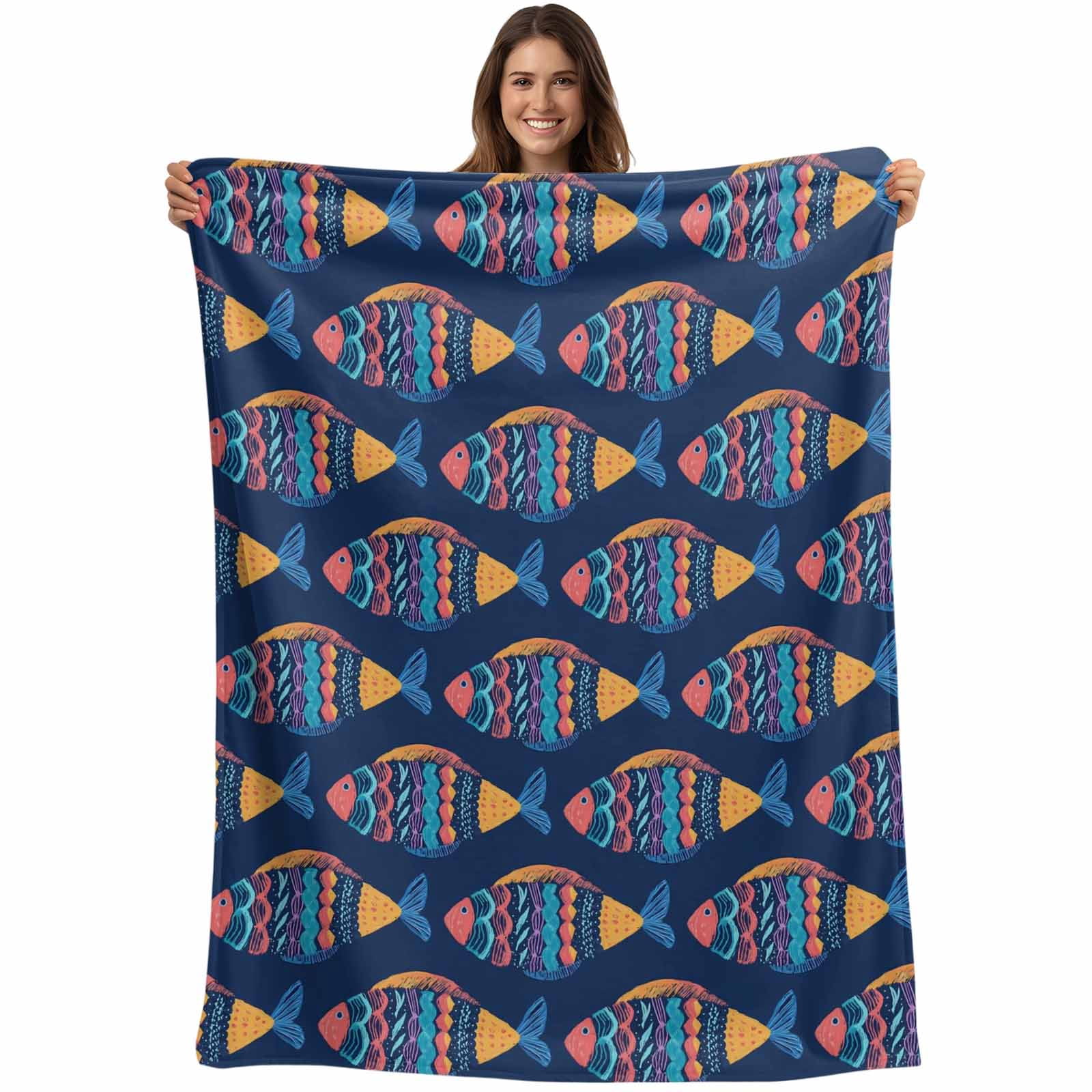 Coastal Fish Blanket Soft Cozy Warm Throw Blanket for Couch, Plush ...