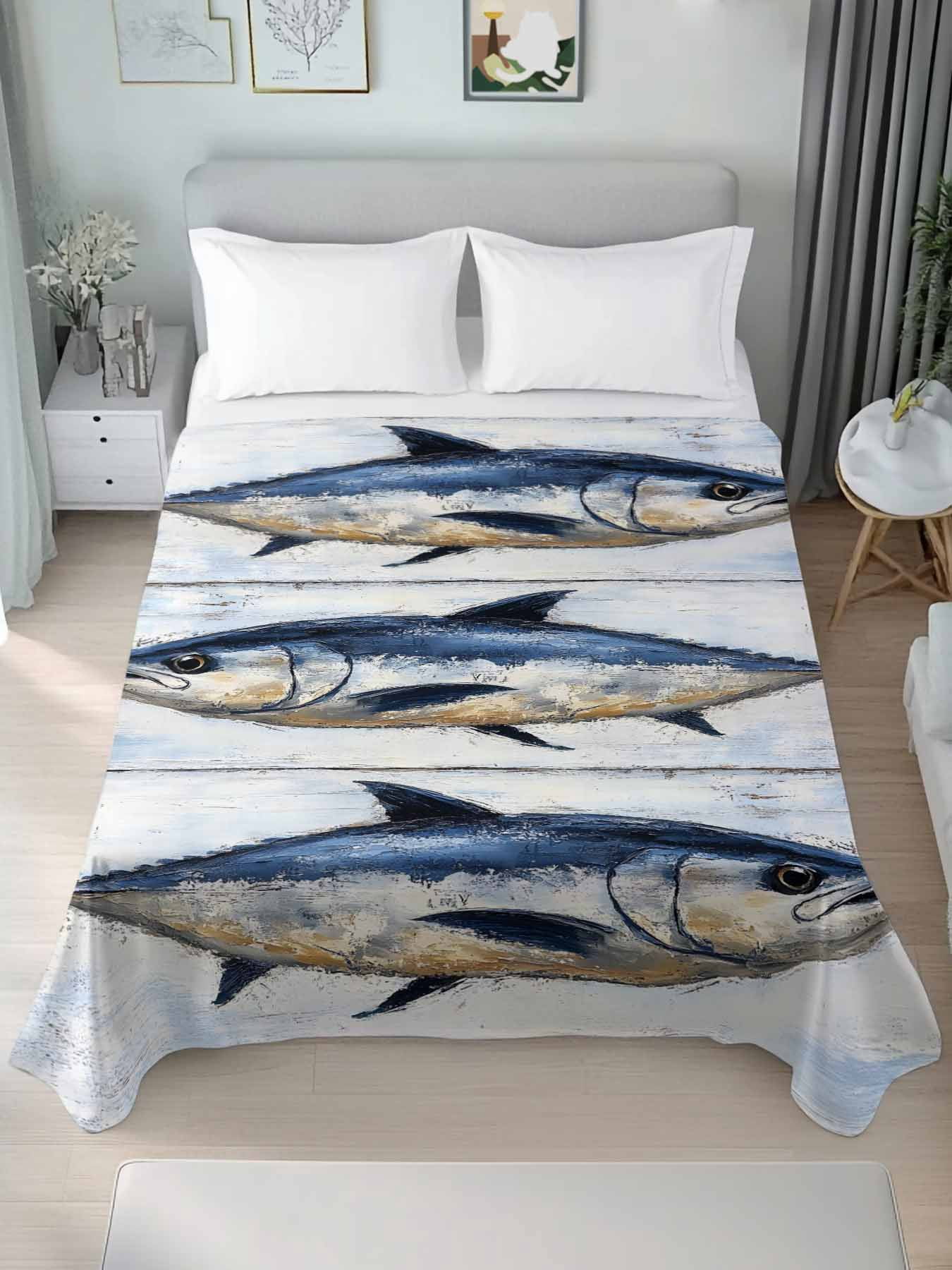 Coastal Fish Full Size Flat Sheet, Wrinkleproof & Fadeproof Cooling ...