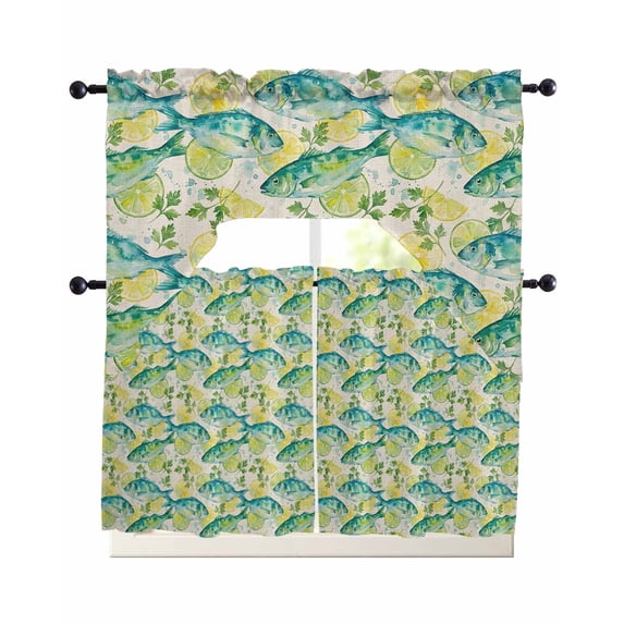 Coastal Fish Kitchen Curtains Sets 24 Inch Length with Valance, Summer ...