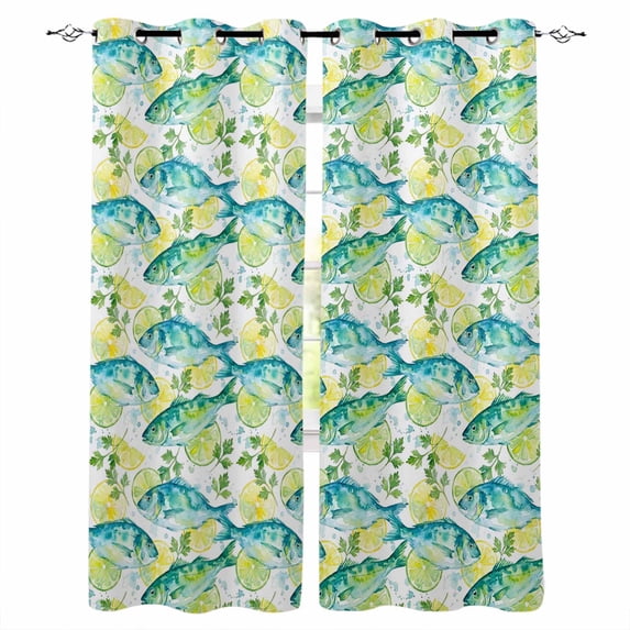Coastal Fish Kitchen Curtains Summer Ocean Marine Animals Lemon ...