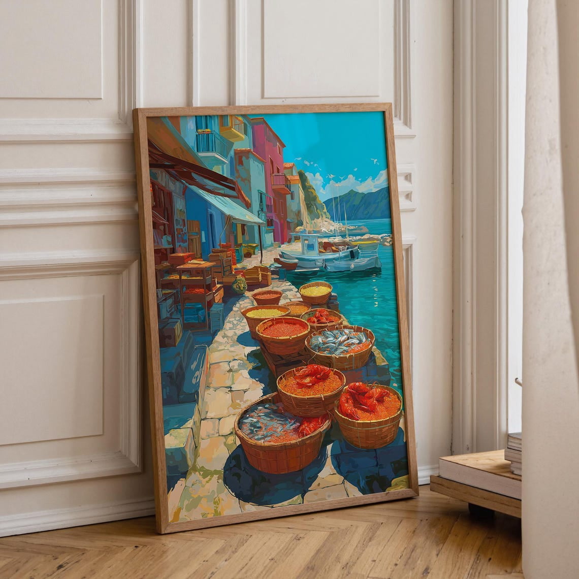 Coastal Fish Market Wall Art Mediterranean Harbour Seafood Market ...