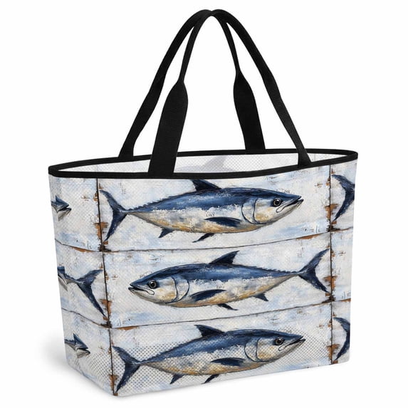 Coastal Fish Mesh Beach Bag for Women Men,Large Beach Tote Waterproof ...