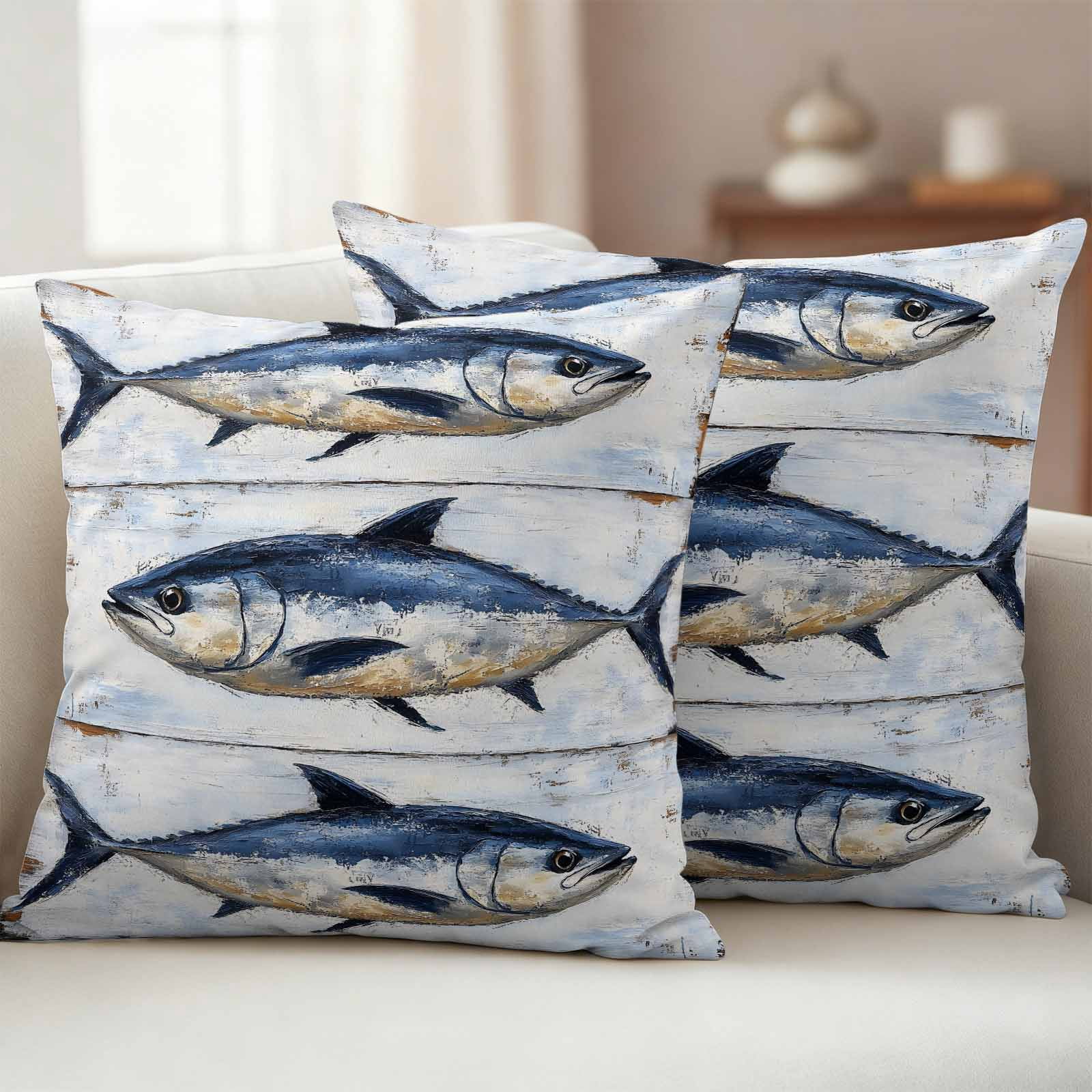 Coastal Fish Outdoor Waterproof Throw Pillow Covers 16x16 Set of 2, Oil ...