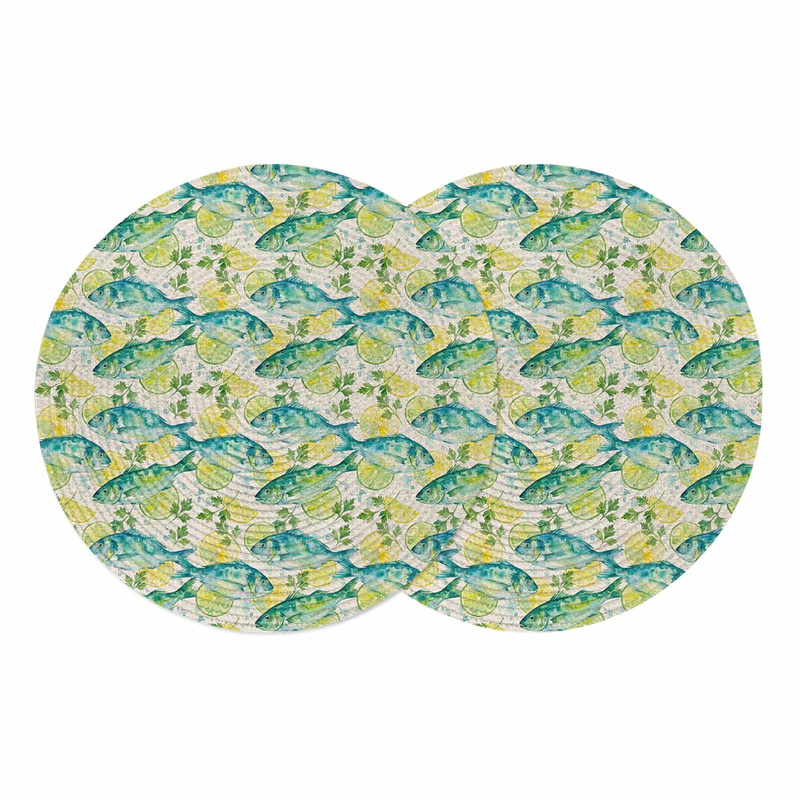 Coastal Fish Round 13 Inch Placemats Set of 2, Summer Watercolor Ocean ...