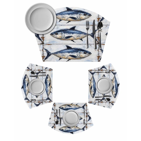 Coastal Fish Round Table Placemats Set of 6 Wedge Placemats, Oil ...