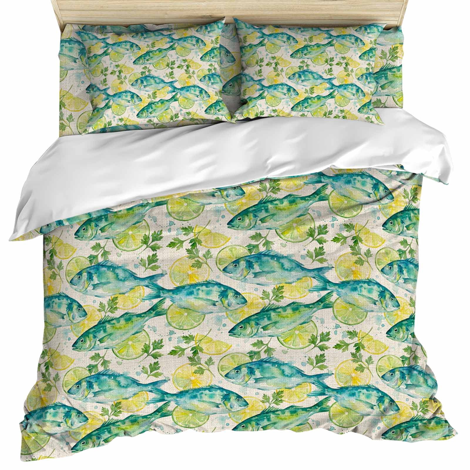 Coastal Fish Set of 4 Bedding Quilt Covers, Summer Watercolor Ocean ...