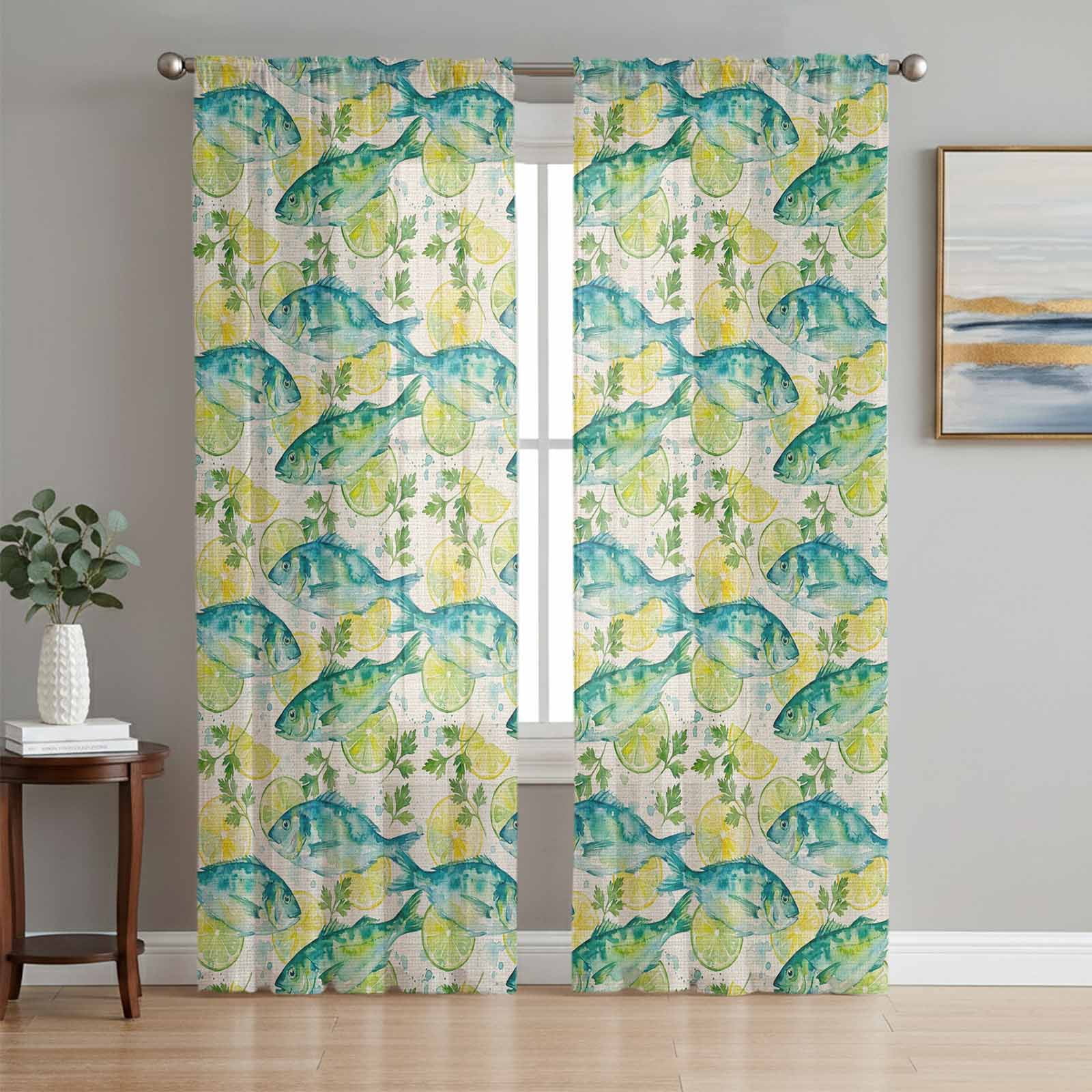 Coastal Fish Sheer Curtains for Living Room Bedroom Summer Watercolor ...