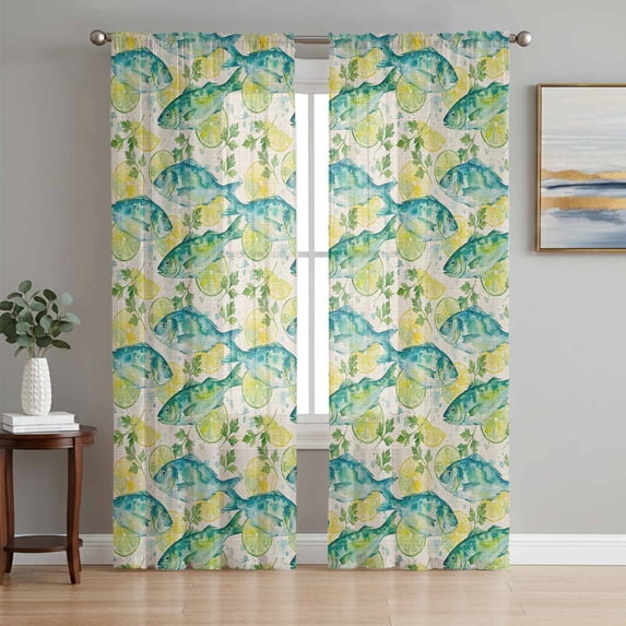 Coastal Fish Sheer Curtains for Living Room Bedroom Summer Watercolor ...