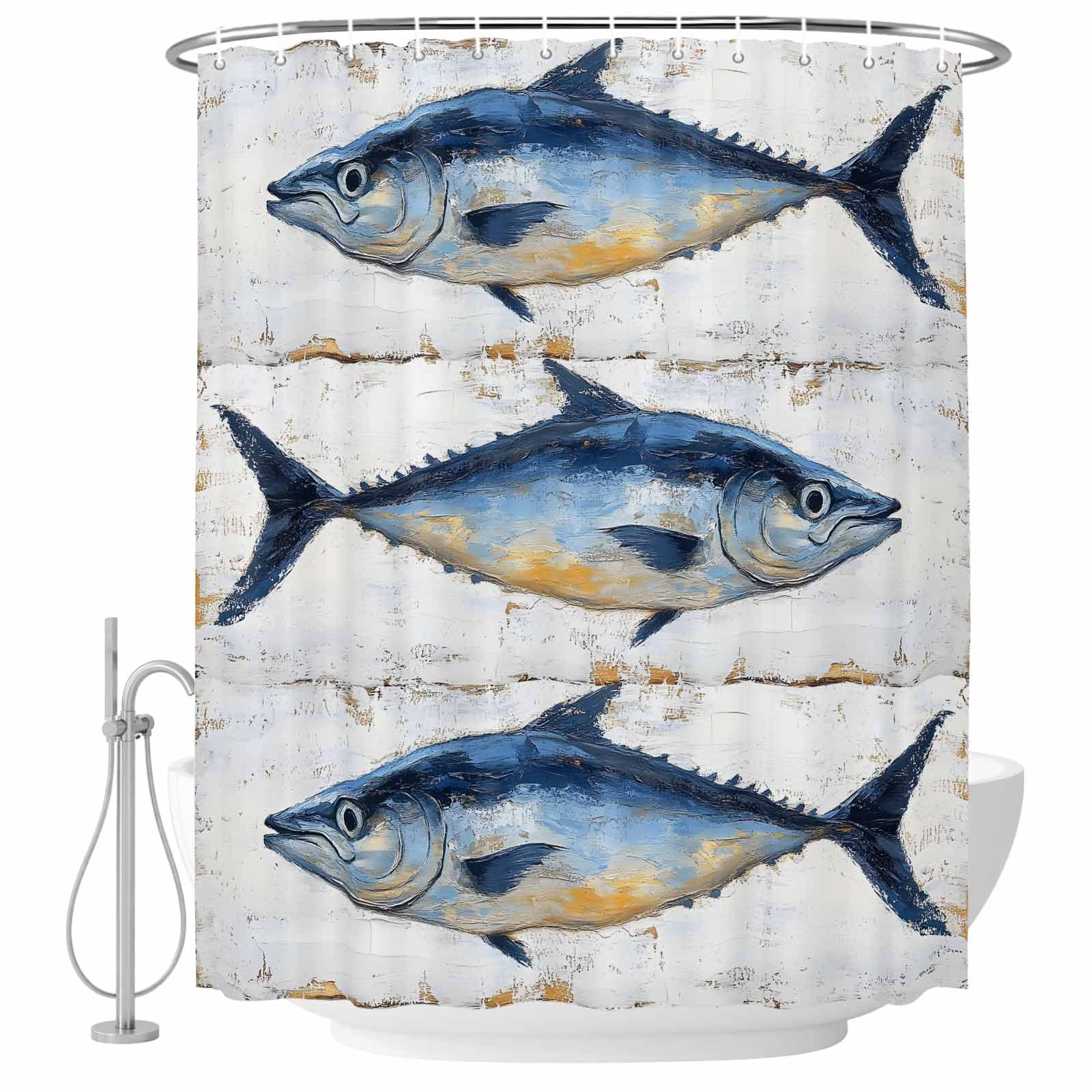 Coastal Fish Shower Curtain Set - 48" x 72" Washable Bathtub Curtain ...