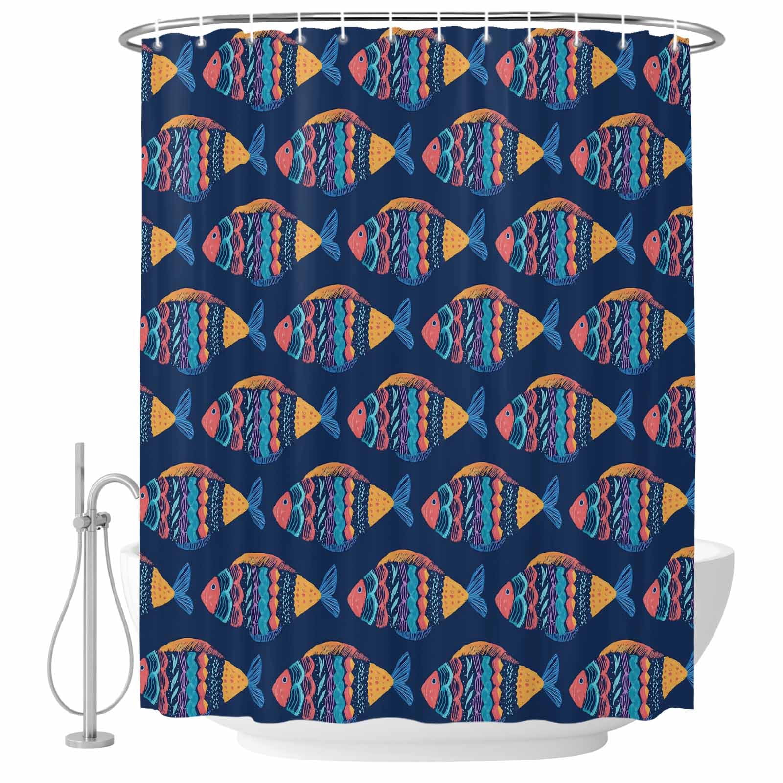 Coastal Fish Shower Curtain Set - Long 72" x 84" Washable Bathtub ...