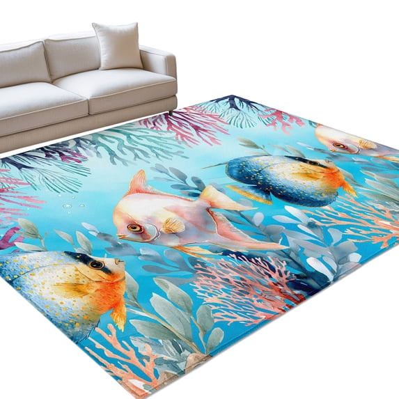Coastal Fish Washable Rug 3x5 Area Rug for Living Room Bedroom Non Slip ...