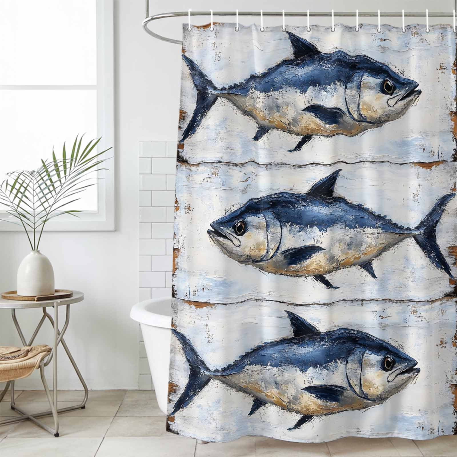 Coastal Fish Waterproof Fabric Shower Curtain,Oil Painting Ocean ...
