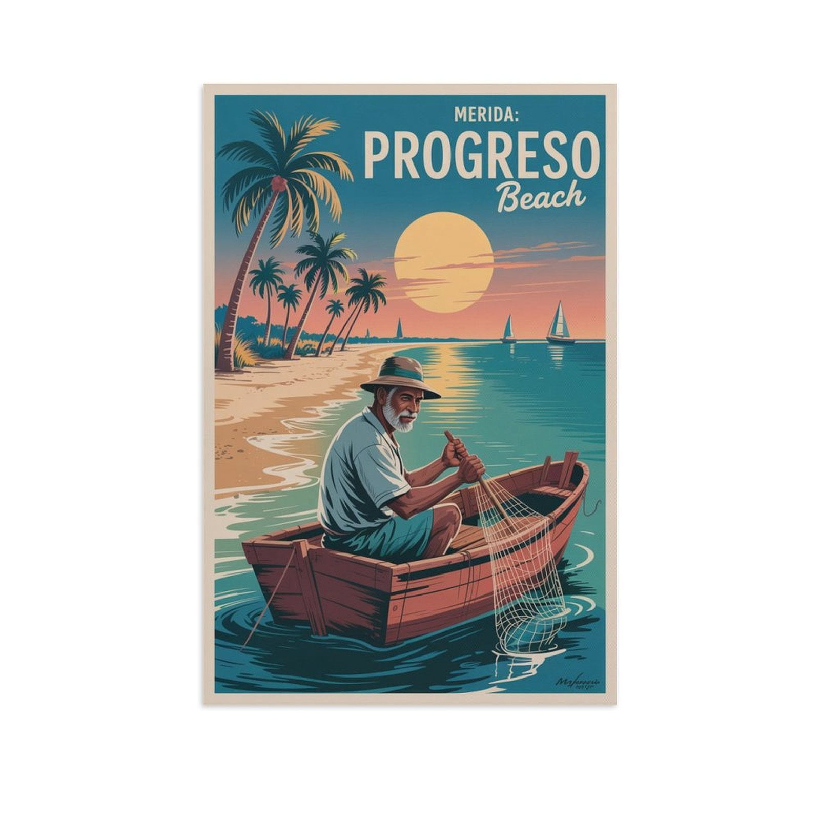 Coastal Fisherman Wall Decor Progreso Beach Merida Mexico Retro Travel ...