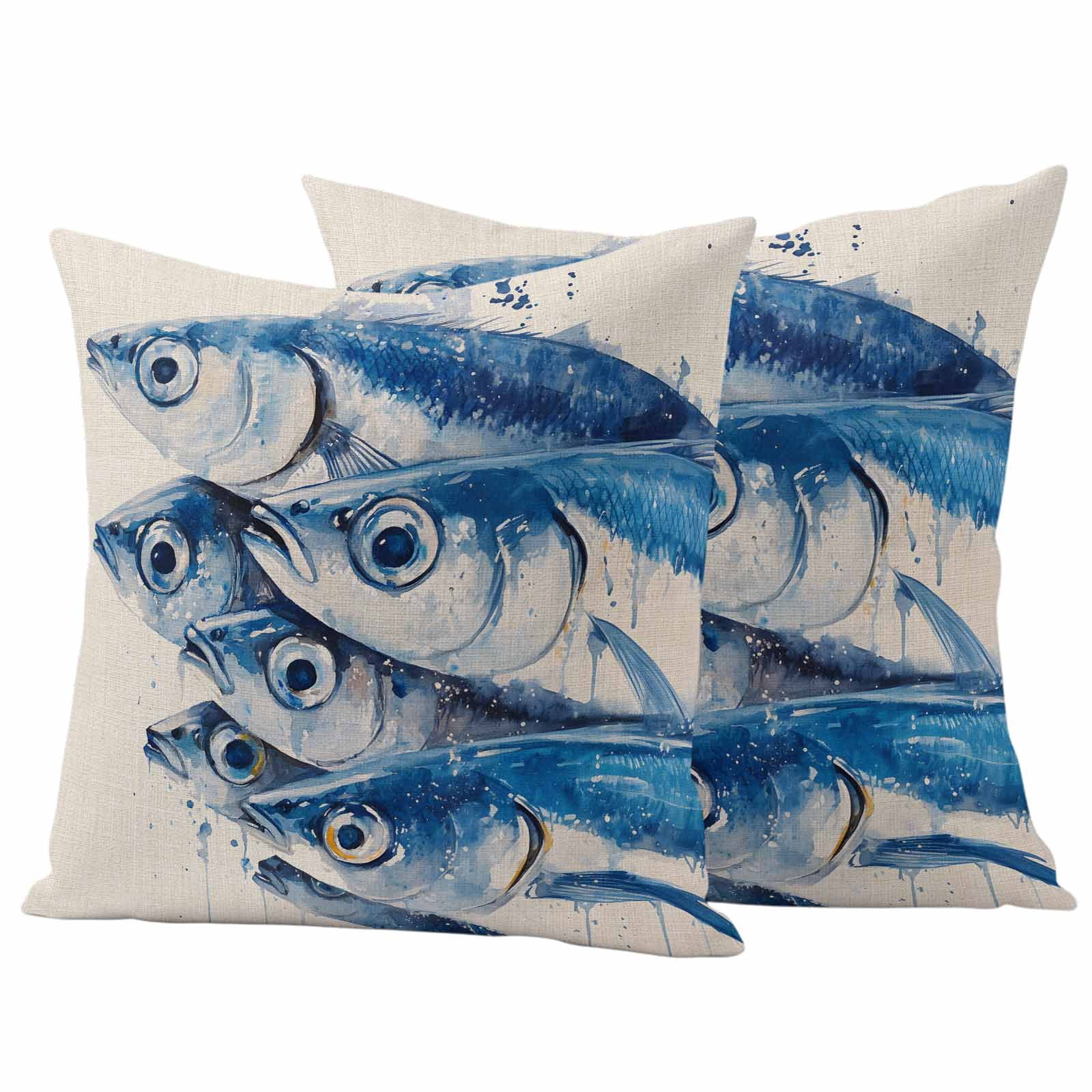 Coastal Fishes Outdoor Pillow Covers 18"x18" Set of 2,Waterproof Throw ...