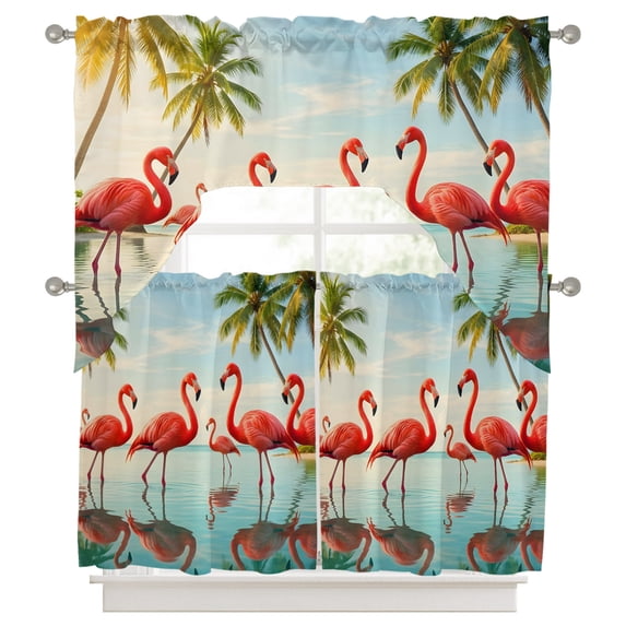 Coastal Flamingo Kitchen Curtains Swag Valance and Tier Curtains Set 24 ...