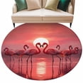 Coastal Flamingo Round Rug 7ft Washable Circle Rugs Non Slip Summer ...